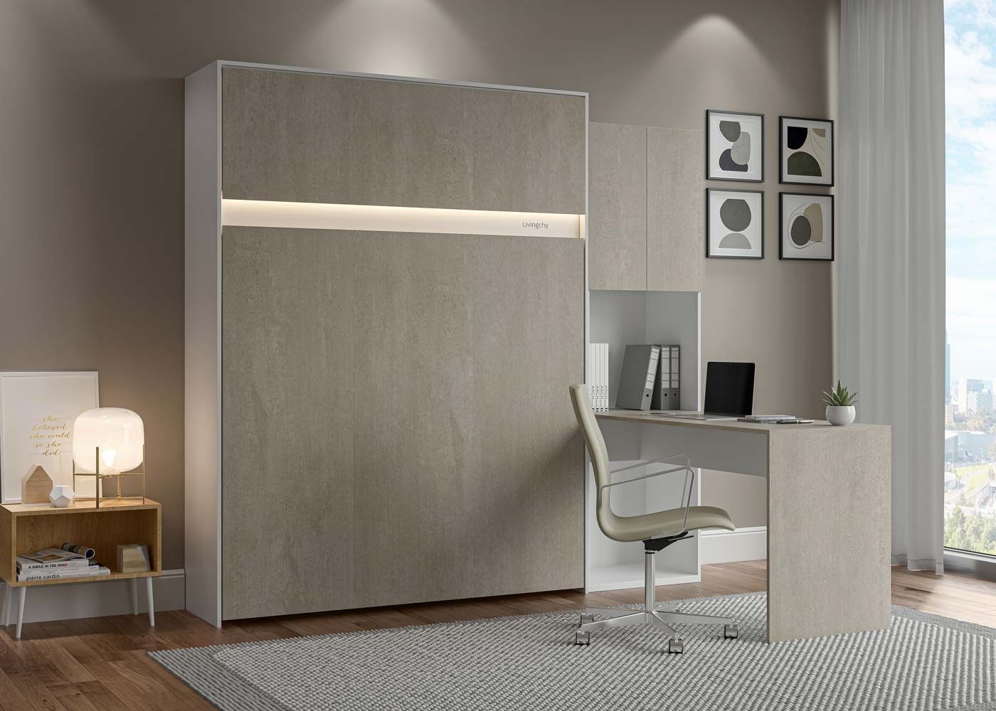 Lit mural Lifestyle - L'Efficient vertical Rock Solid avec bureau