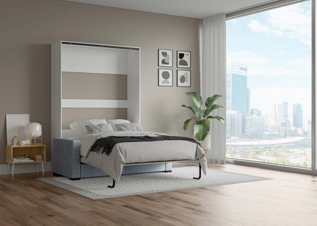 Lit escamotable mural Le Solitaire vertical Blanc avec divan